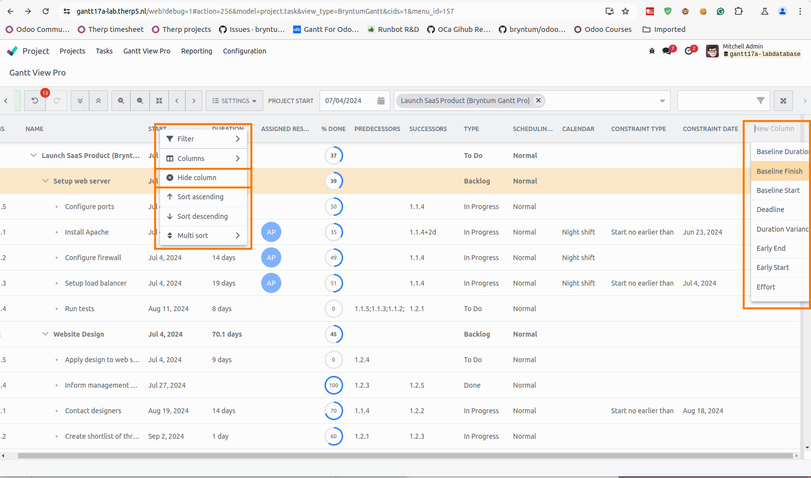 Bryntum Gantt for Odoo Docs